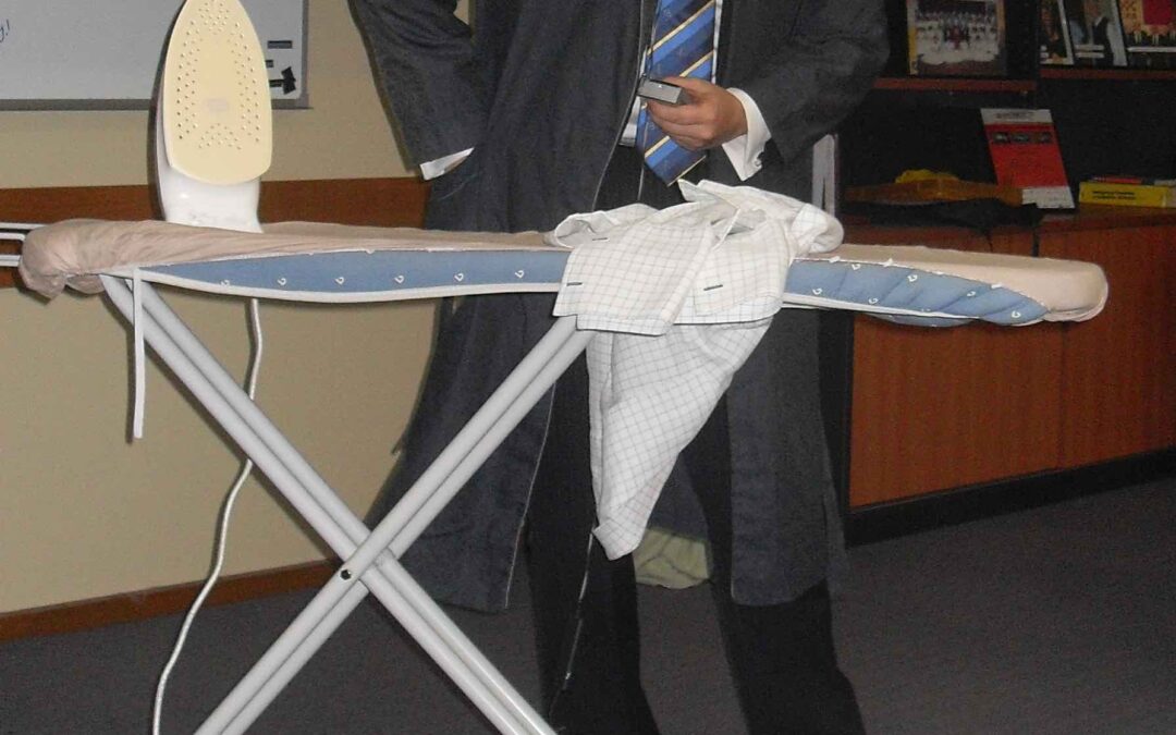 Iron Man Patrick demonstrating the finer points of ironing. | District ...